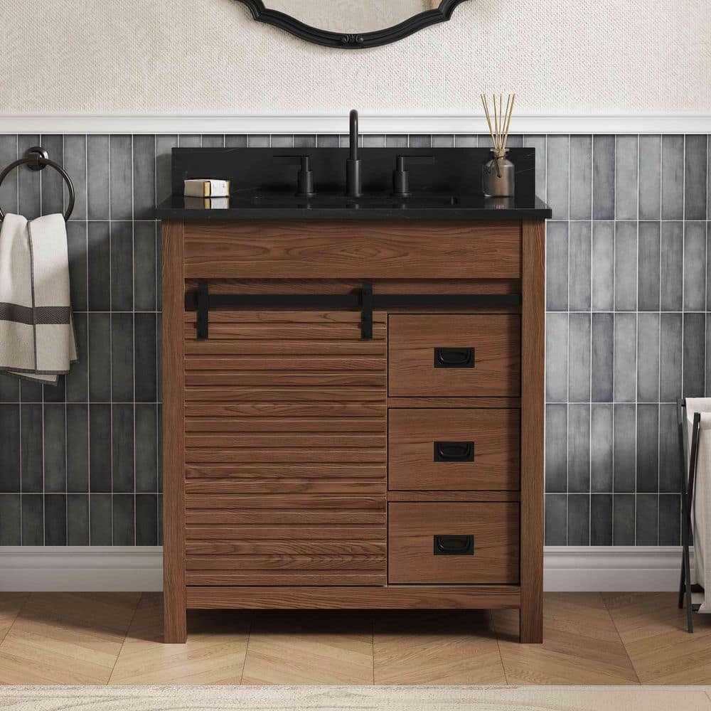DELUXE DL LIVING Harris 31 in. Single Sink Freestanding Brown Bath ...