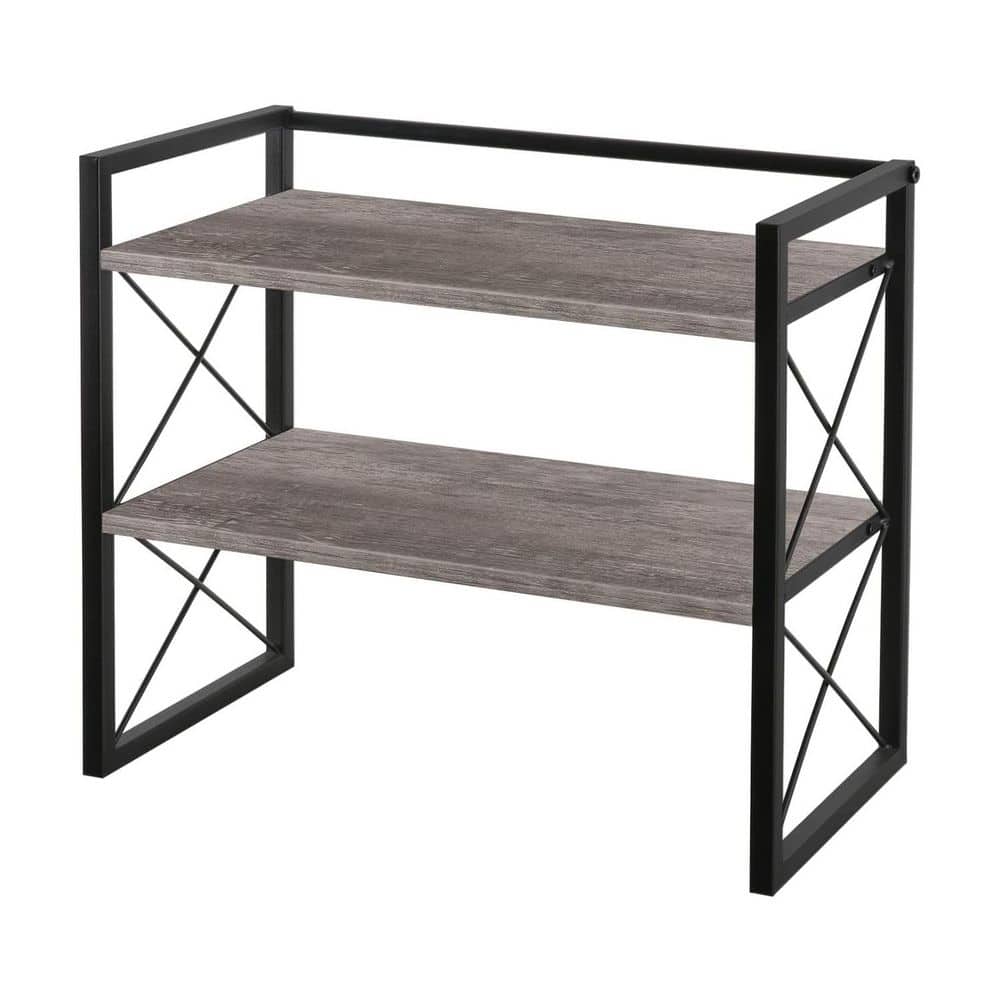 Grey 15.7 in. x 14.6 in. Wood Modern 2-Tier Desk Organizer Rack ...