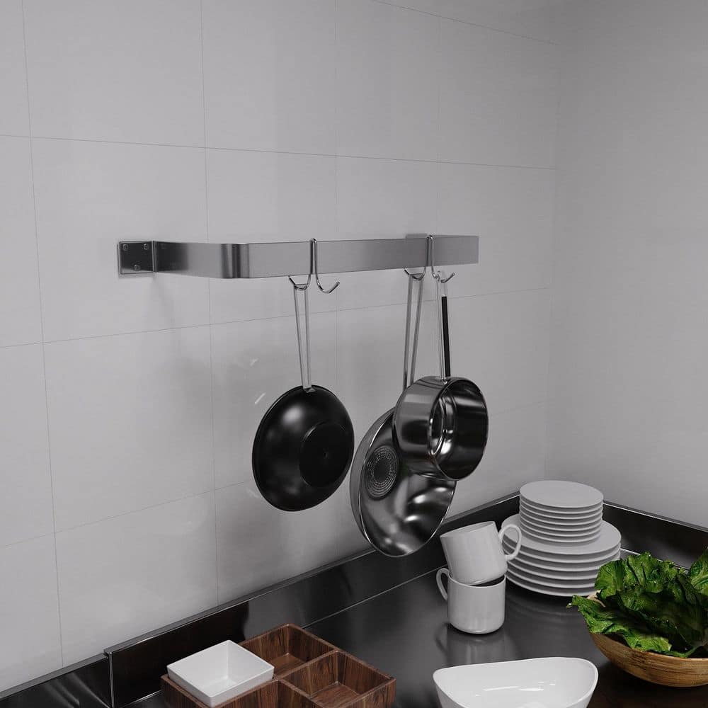AMGOOD 24 in. Wall-Mounted Stainless Steel Single-Line Pot Rack AMG SPR ...