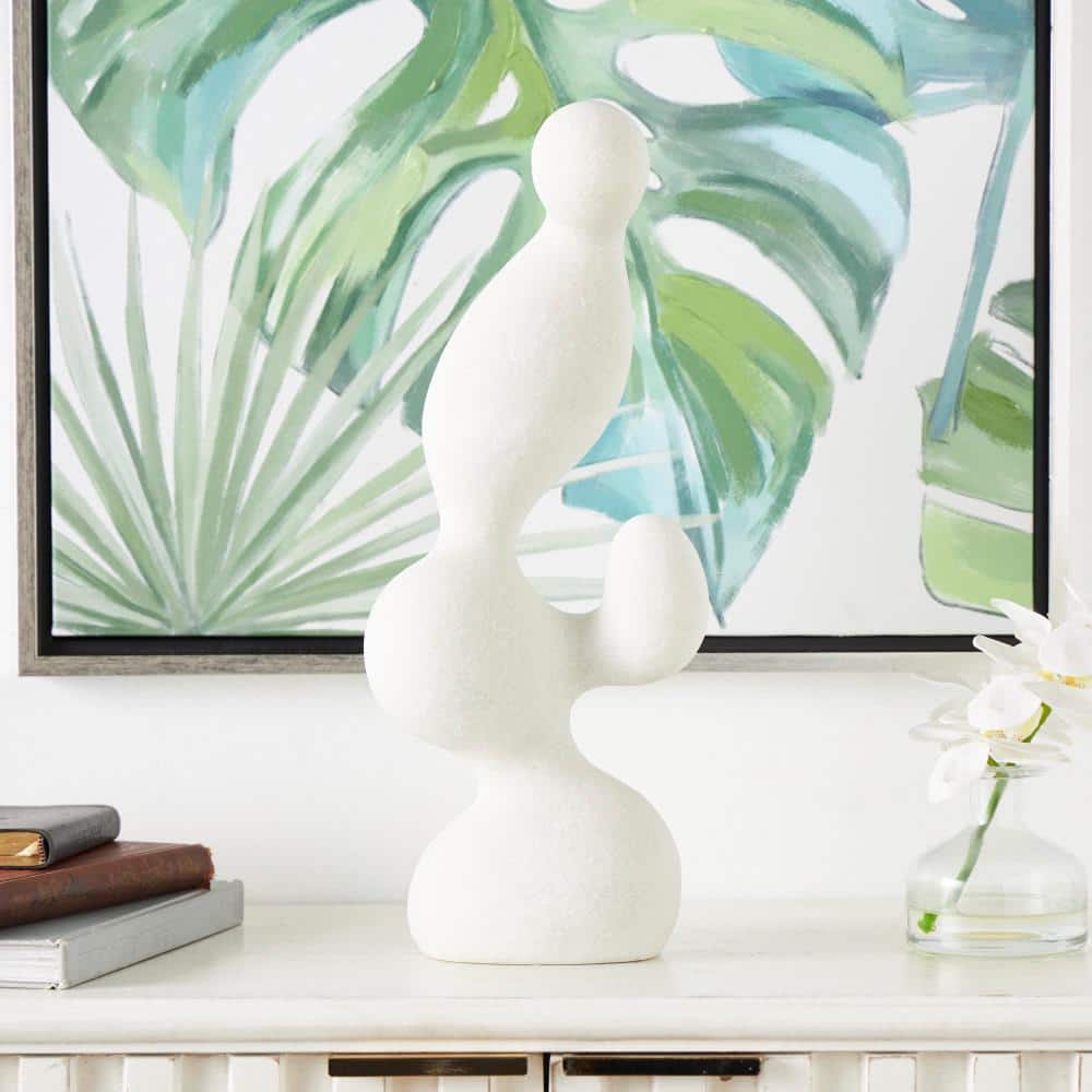 Litton Lane 18 in. White Polystone Curved Shaped Abstract Sculpture ...