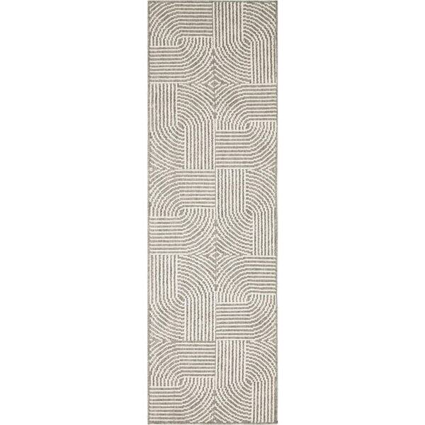 Nourison Textured Home Grey Ivory 2 ft. x 8 ft. Geometric Contemporary ...