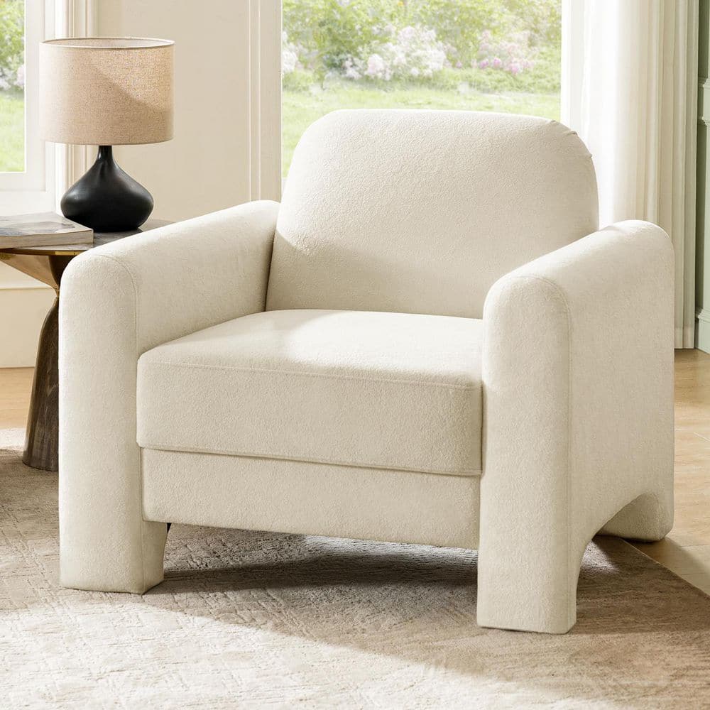 JAYDEN CREATION Amara Ivory Modern Polyester Arm Chair CHAY1609-IVY ...