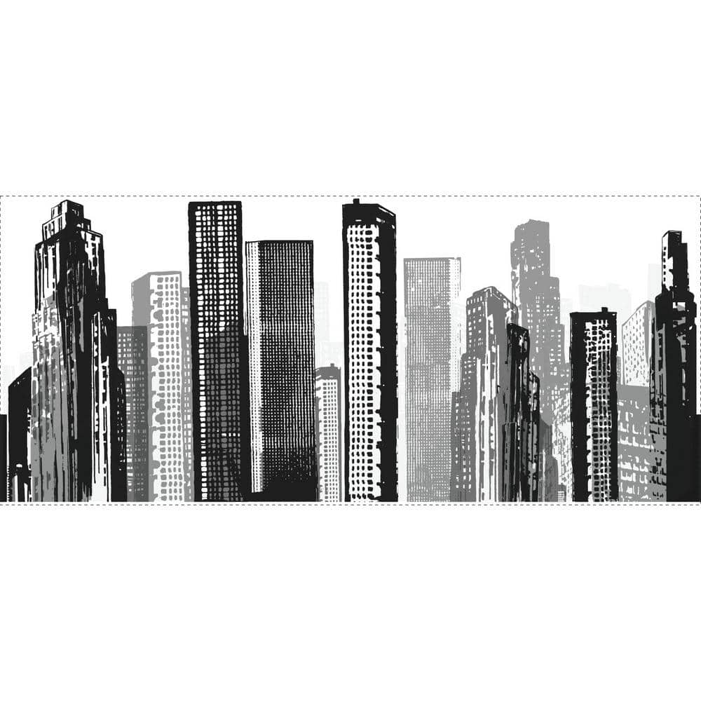 RoomMates Black Cityscape Peel and Stick Giant Wall Decal RMK1602GM ...