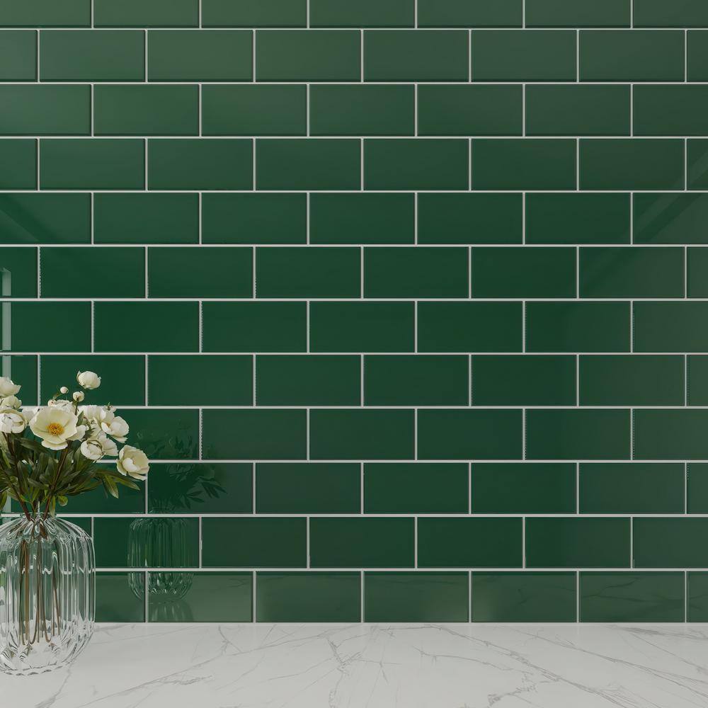 Reviews for Giorbello Evergreen 3 in. x 6 in. x 8mm Glass Subway Tile ...