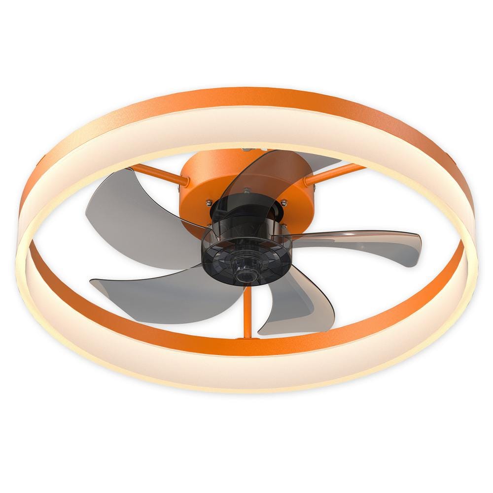 Logmey Semi Flush Mount 19.7 in. LED Dimmable Indoor Orange Ceiling Fan ...