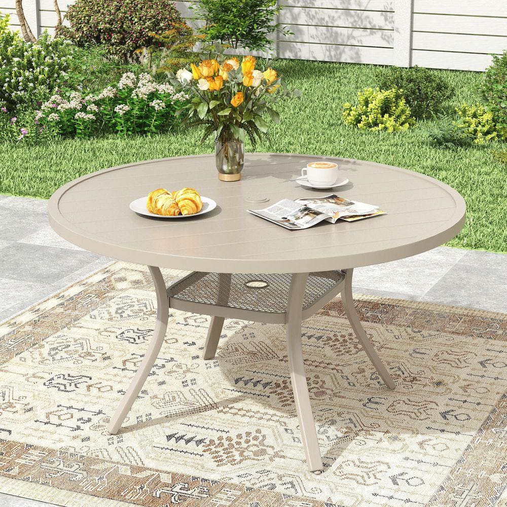 DIFY Sandshell 47.2 in. Round Outdoor Patio Table, All-Weather Metal ...