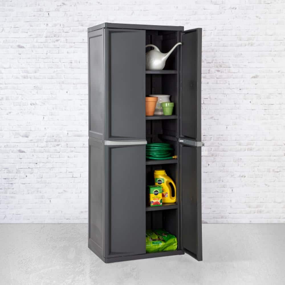 Sterilite Adjustable 4 Shelf Gray Storage Cabinet with Doors 01423V01 WMT The Home Depot