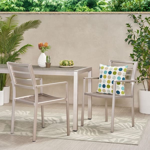 Statesville Modern Silver Aluminum Open Slat Outdoor Dining Chair (Set ...