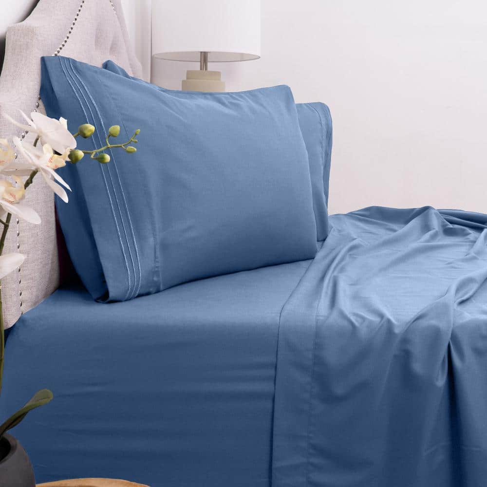 Sweet Home Collection 1800 Series 4 Piece Denim Solid Color Microfiber ...