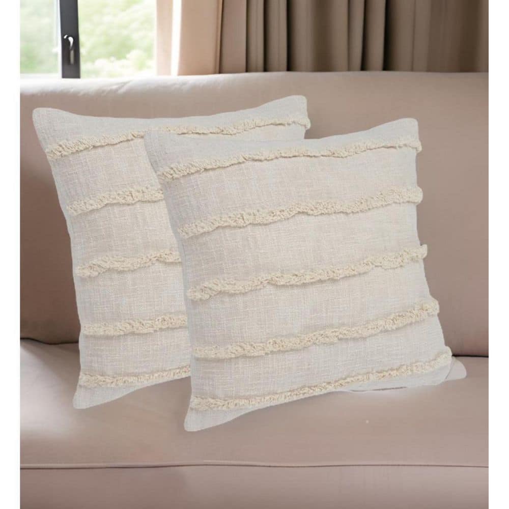 HomeRoots Beige Solid Polyester 20 in. x 20 in. Throw Pillow Set of 2 ...