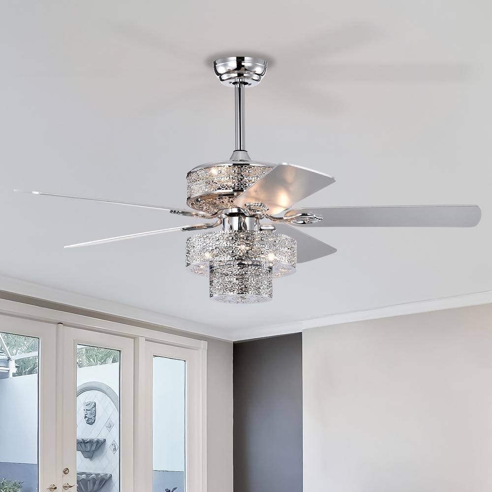 Keazile 52 in. indoor Chrome Crystal Ceiling Fan with Remote Control ...