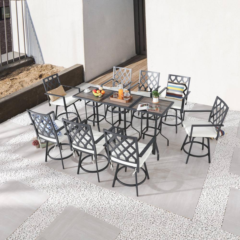 TOP HOME SPACE Black 11-Piece Metal Outdoor Bistro Set with White Cushion TP03219X3-145X4 - The ...