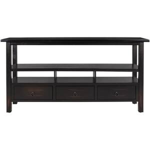 Z-joyee Retro 58 in. Black Standard Rectangle Wood Console Table with 3 ...