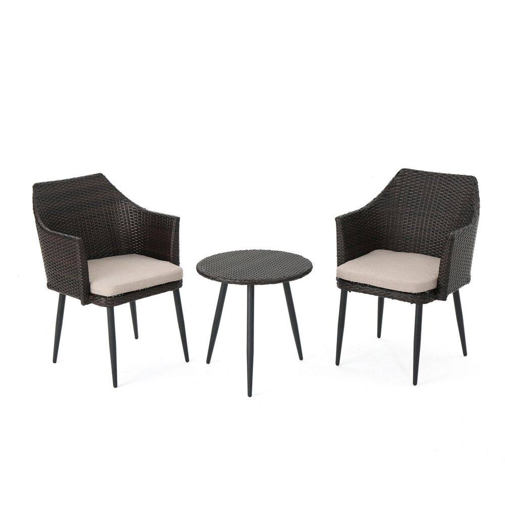Brown PE Rattan and Iron 3-Piece Outdoor Chat Set with Beige Waterproof ...