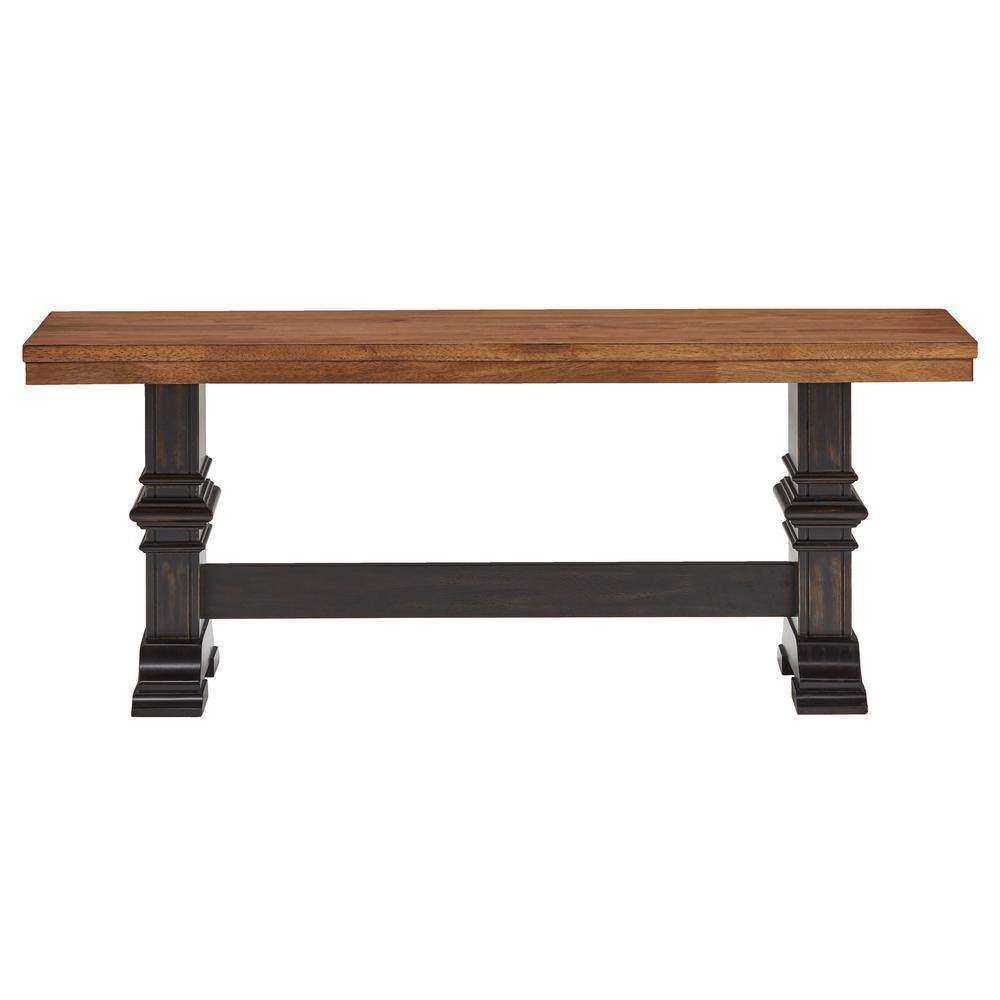 HomeSullivan Two Tone Oak And Antique Black Dining Bench With Trestle ...