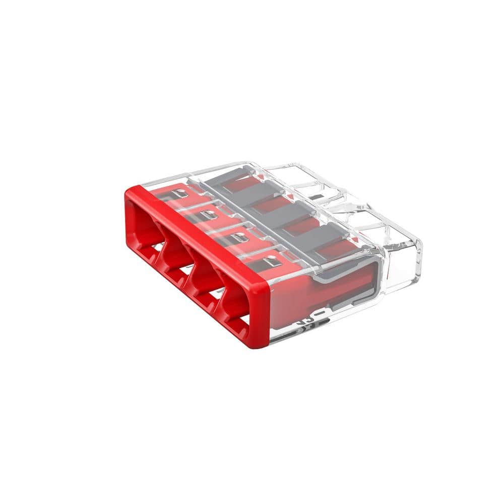 WAGO Push Wire 2773-404 Connectors, 4-Port, Transparent Housing, Red ...