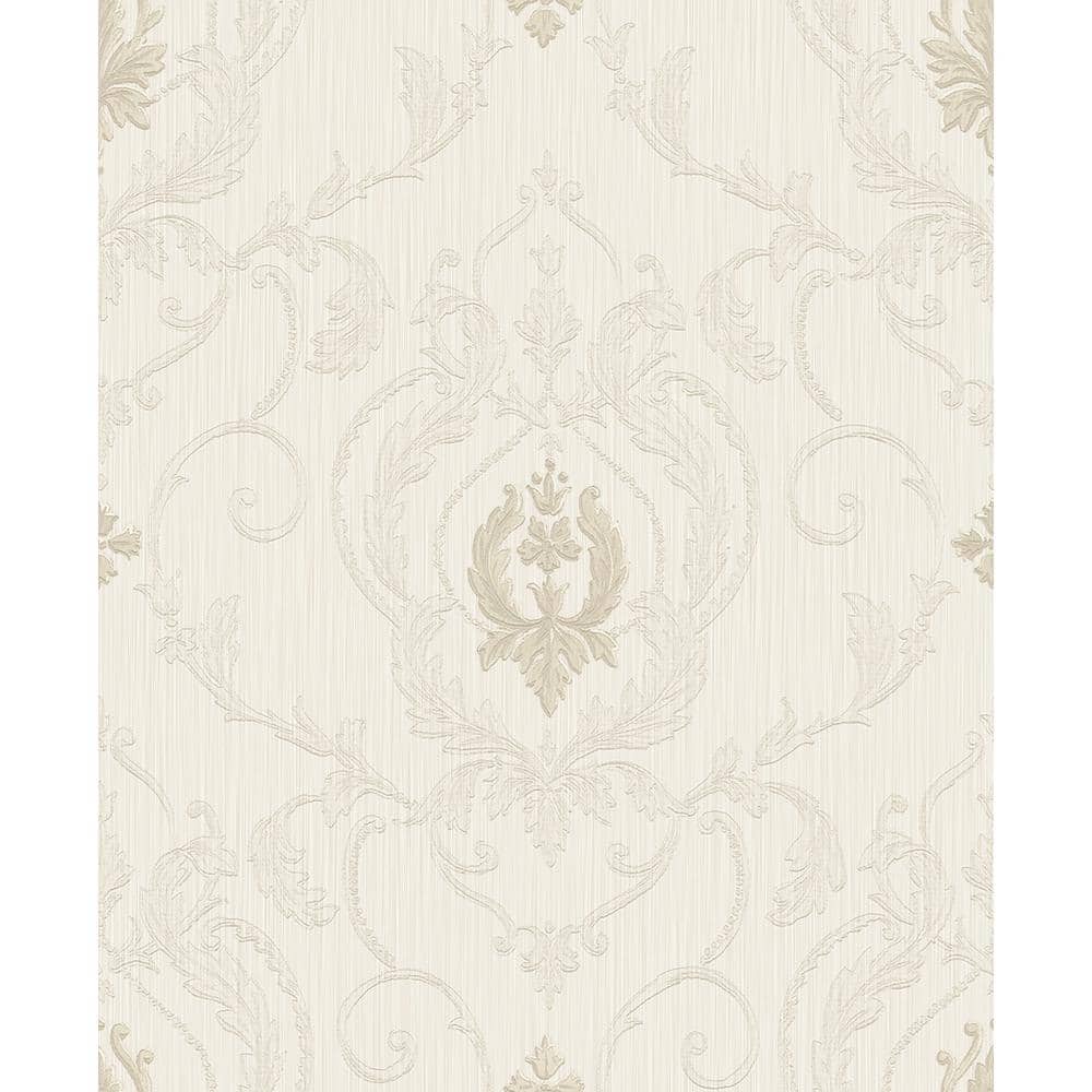 Ornamenta 2-Beige/Silver Intricate Damask Medallion Non-Pasted Vinyl on Paper Material Wallpaper ...