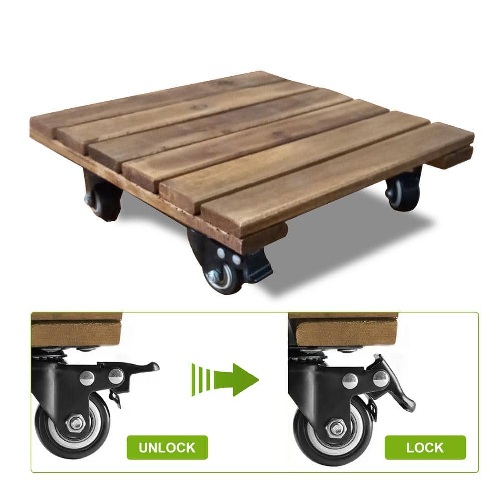 Ecostake 12 in. x 12 in. Square Wood Plant Caddy with Wheels Heavy-Duty ...