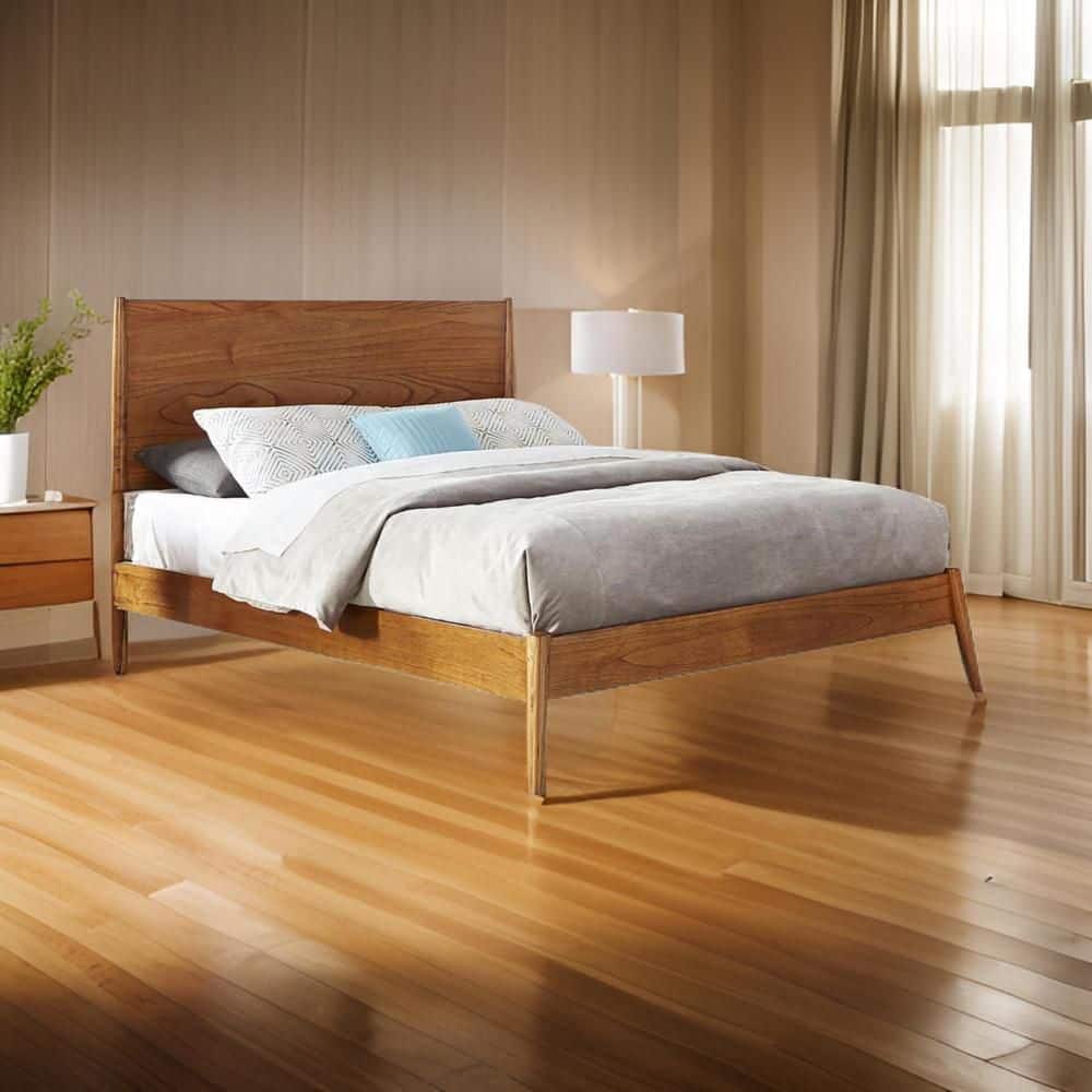 Benjara Amy Brown Mindi Wood Frame Queen Platform Bed with Panel ...