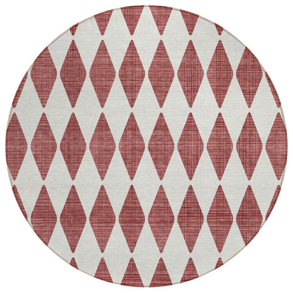 HomeRoots Burgundy 8 Round ft. Woven Geometric Polyester Round Indoor ...