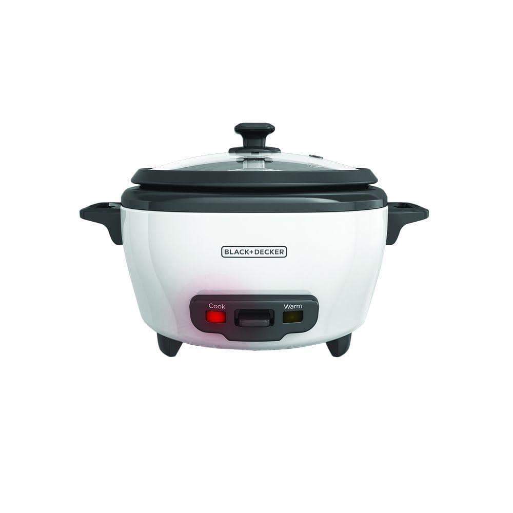 BLACK+DECKER 6-Cup White and Grey Rice Cooker with Food Steaming Basket ...