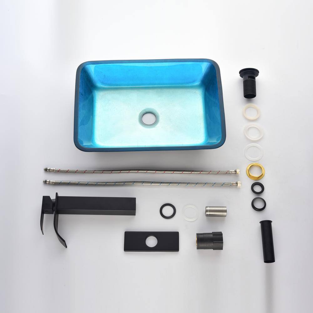 Handmade Countertop Glass Rectangular Vessel Sink in Blue with Single ...