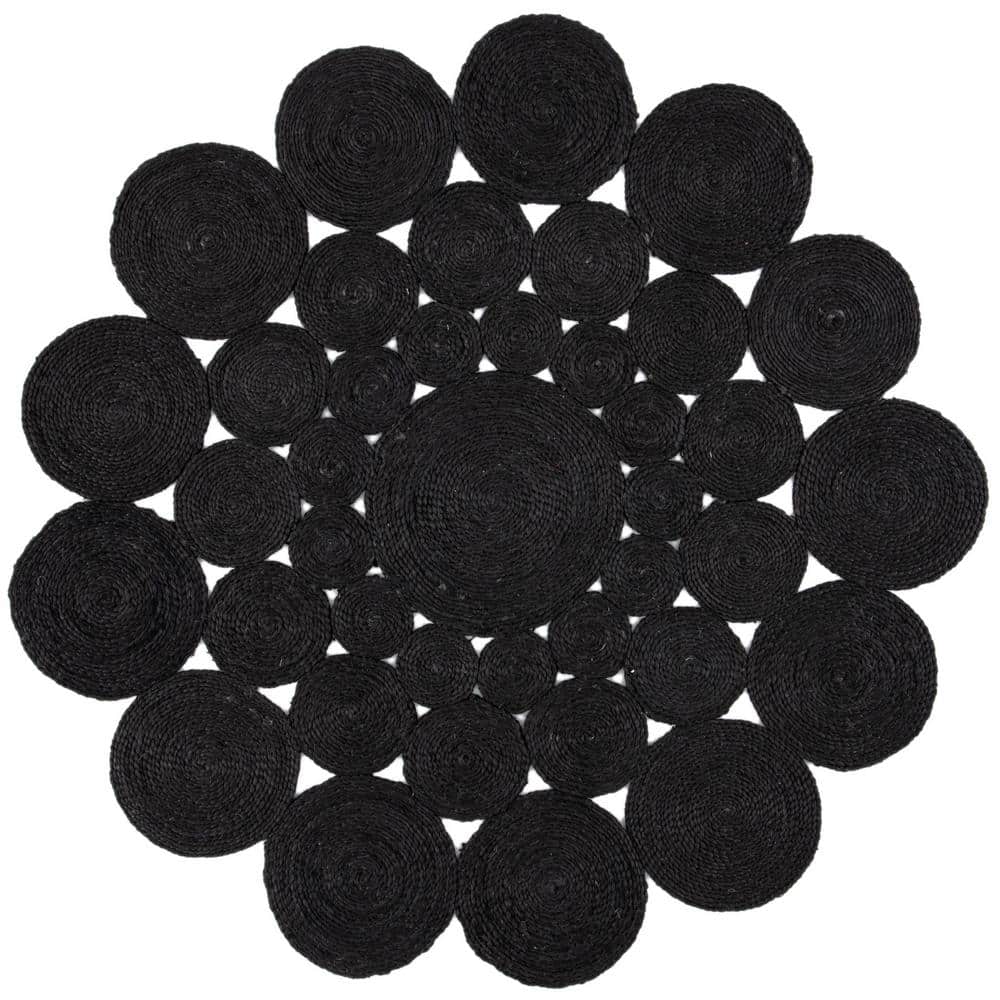 SAFAVIEH Natural Fiber Black 4 ft. x 4 ft. Woven Floral Round Area Rug ...