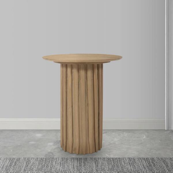 THE URBAN PORT 20 in. Brown Round Mango Wood End Table with Fluted Base ...