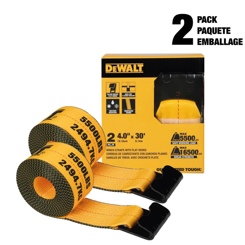 DEWALT Flatbed Trailer Winch Straps-4 in. x 30 ft., 16,500 lbs. Break Strength DXBC90089 - The ...