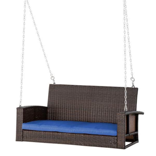 Dracelo 2 Person Wicker Hanging Swing Bench, Front Porch Swing Outdoor Chair with Cushions 550 ...