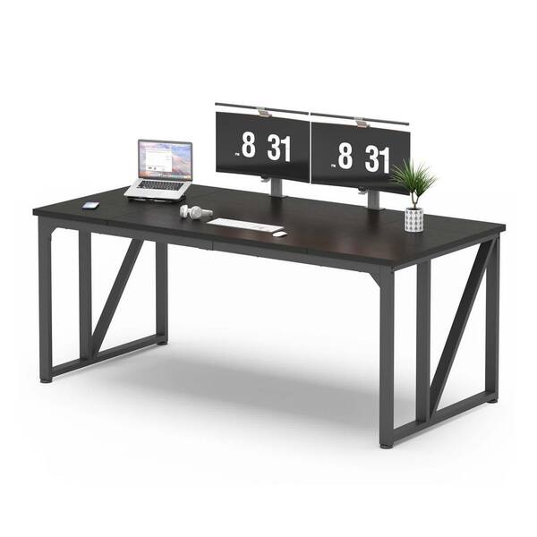 70.9 in. Black MDF Large Home Office Desk Wide Workstation Desk Writing ...