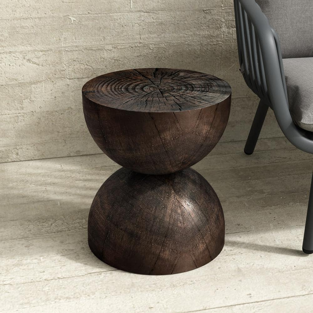 Jamesdar Alina 14.5 in. Round Fiber Clay End Table - Dark Brown Finish ...