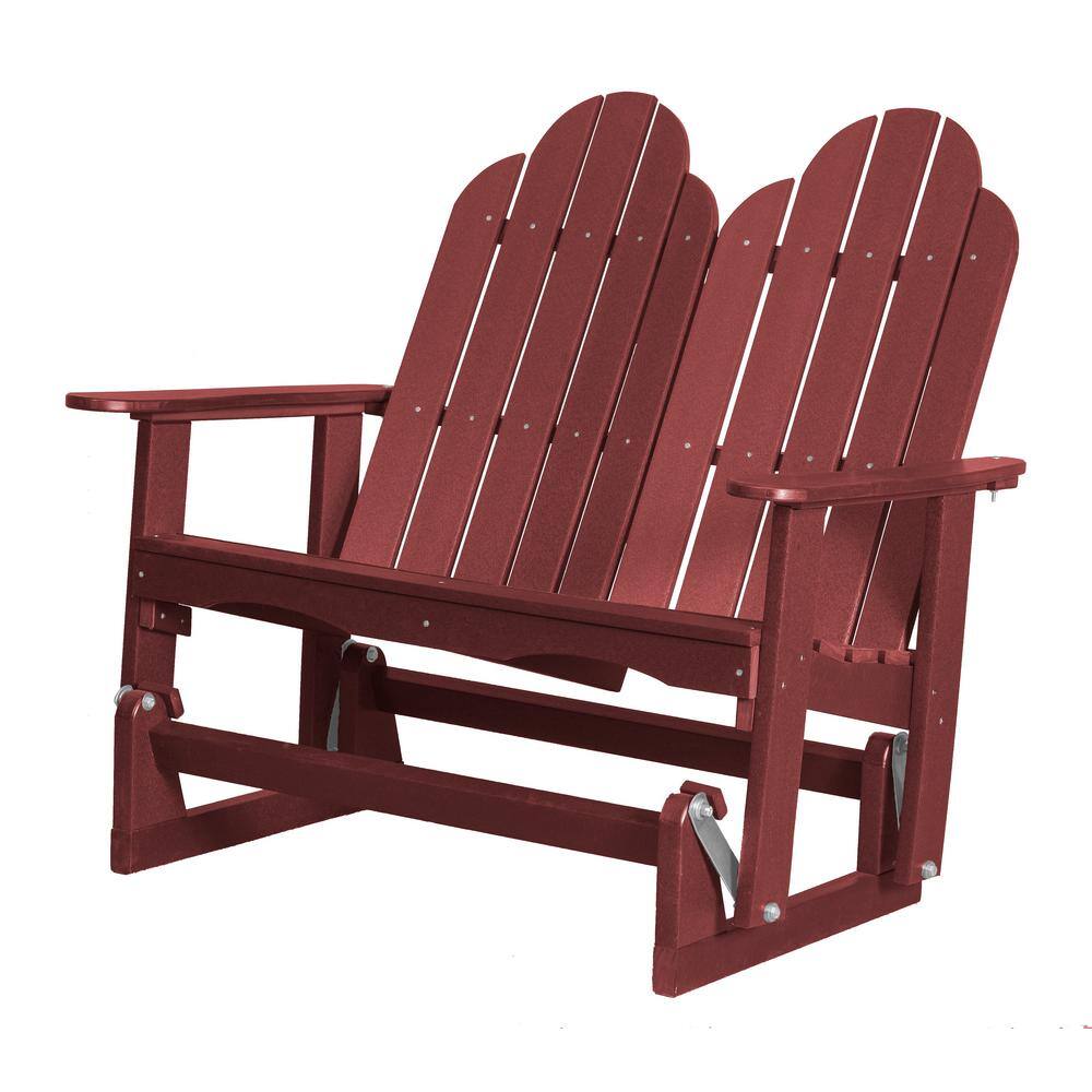 WILDRIDGE Classic 2-Person Cherrywood Plastic Outdoor Adirondack Glider ...