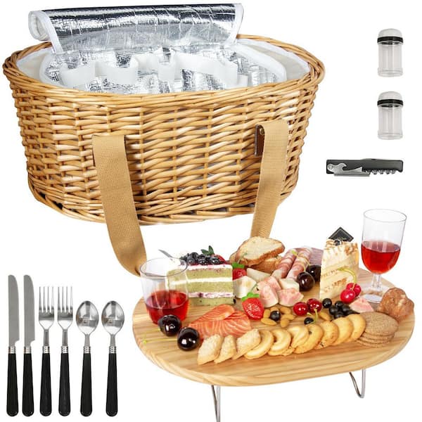 Wudkey Outdoor Picnic Series 4-Piece Wicker Picnic Basket Set with ...