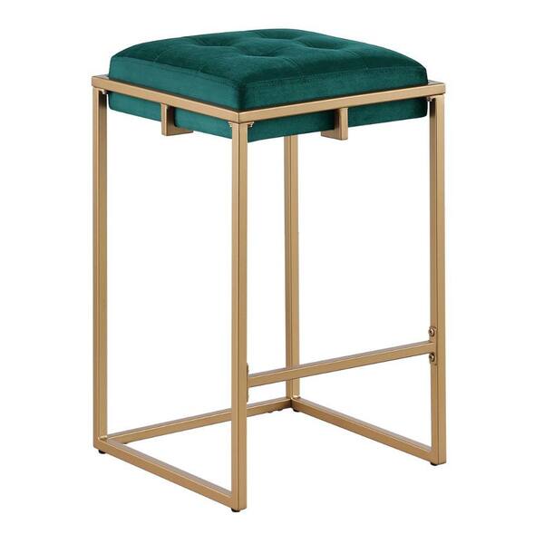 Benjara 21 in. Green and Gold Backless Metal Frame Counter Stool with ...
