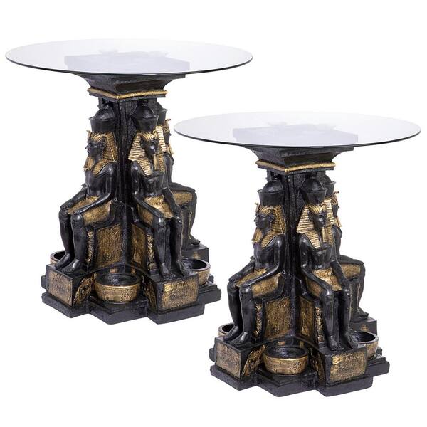 Design Toscano Ramses II Egyptian 16 in. W Black Polyresin Glass-Topped ...