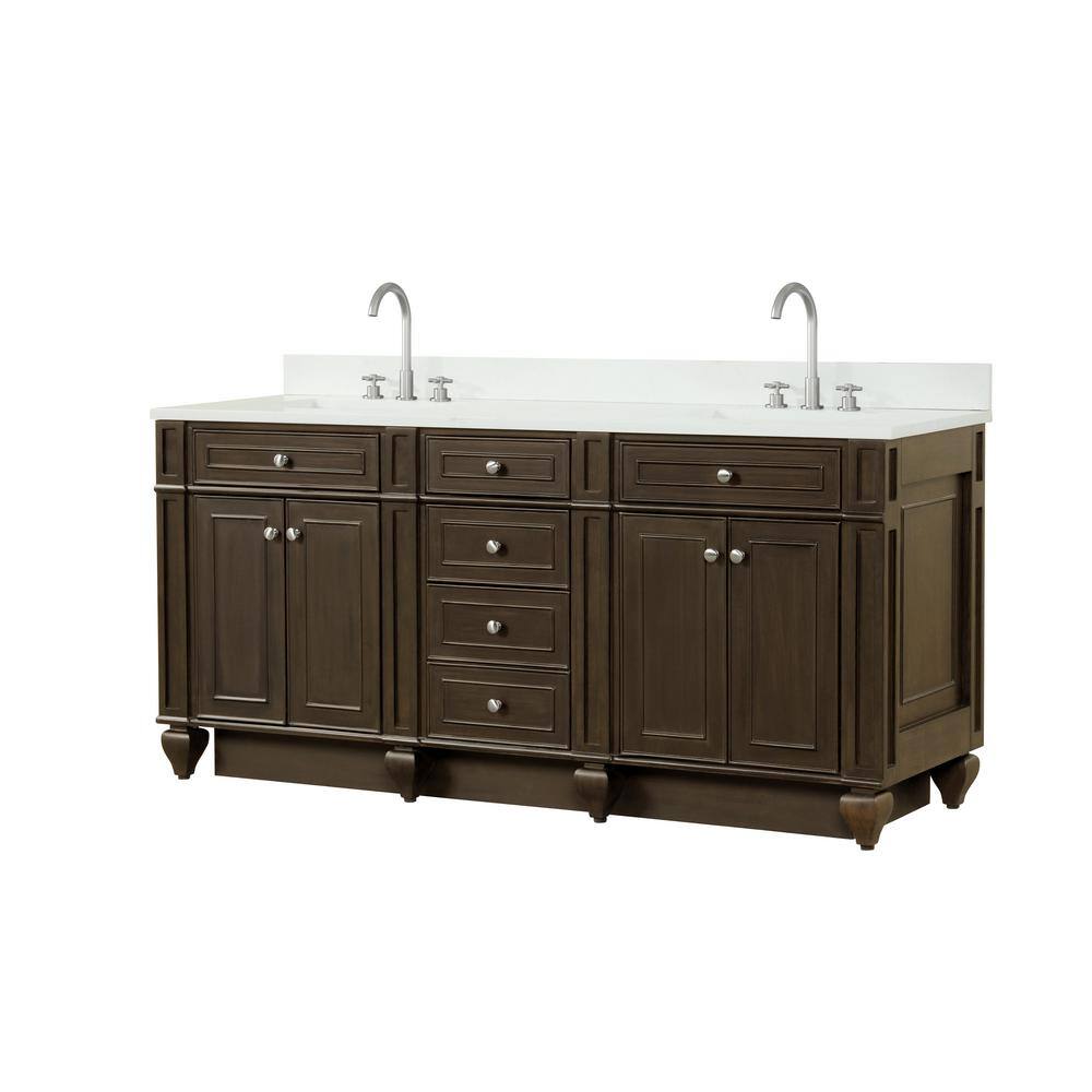 Design Element Winston 72 in. W x 22 in. D Bath Vanity in Walnut with ...