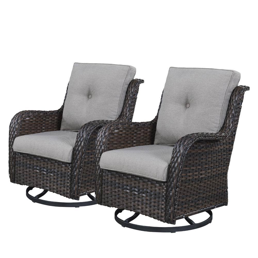 Pocassy Outdoor Swivel Brown Wicker Outdoor Rocking Chair with ...
