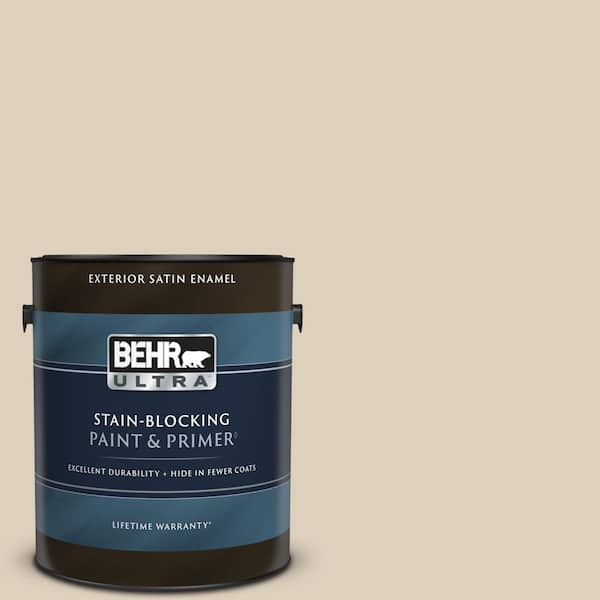BEHR ULTRA 1 gal. #OR-W07 Spanish Sand Satin Enamel Exterior Paint ...