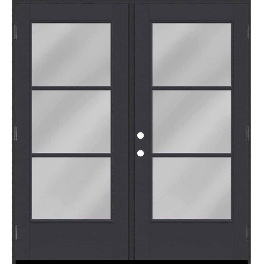 Steves & Sons Legacy 60 in. x 80 in. Icon 3L Modern Clear Glass Black LHOS Painted Fiberglass ...