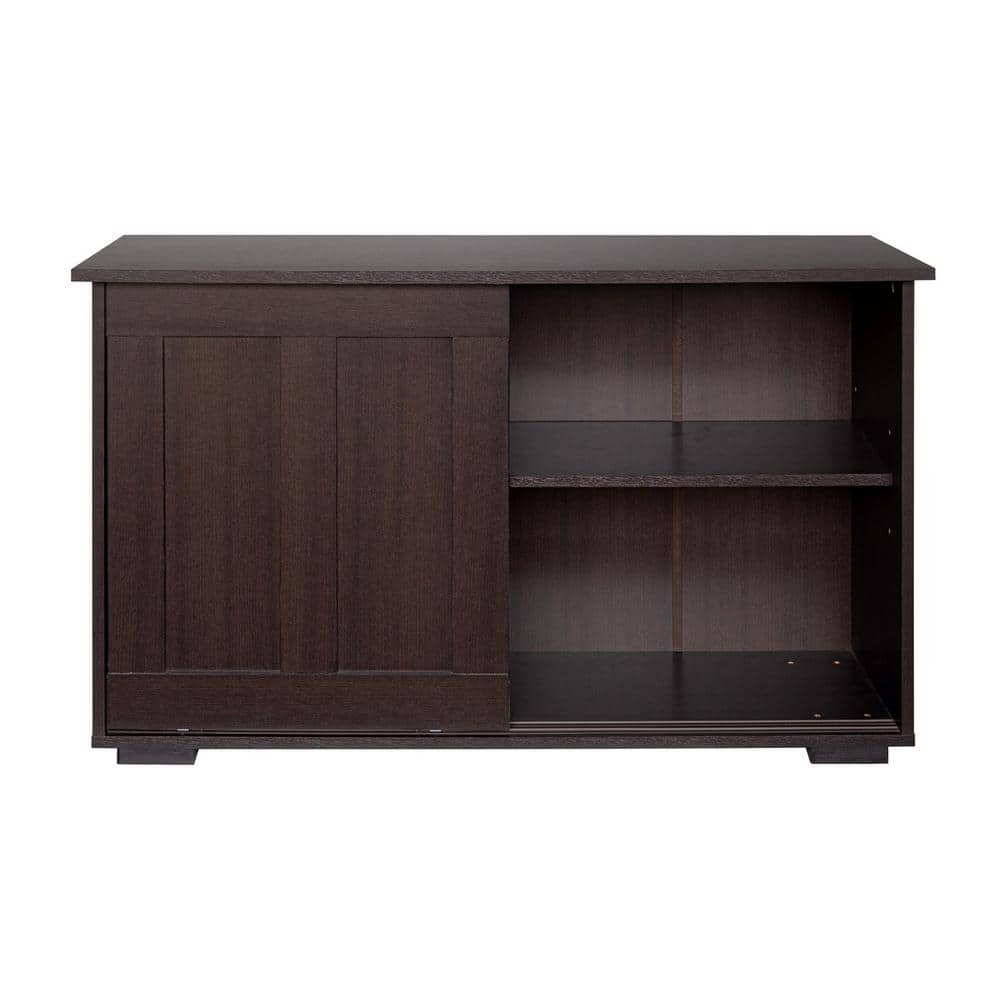 STICKON Brown Wood Sideboard with 2 Sliding Doors and 2 Cabinets HYM ...