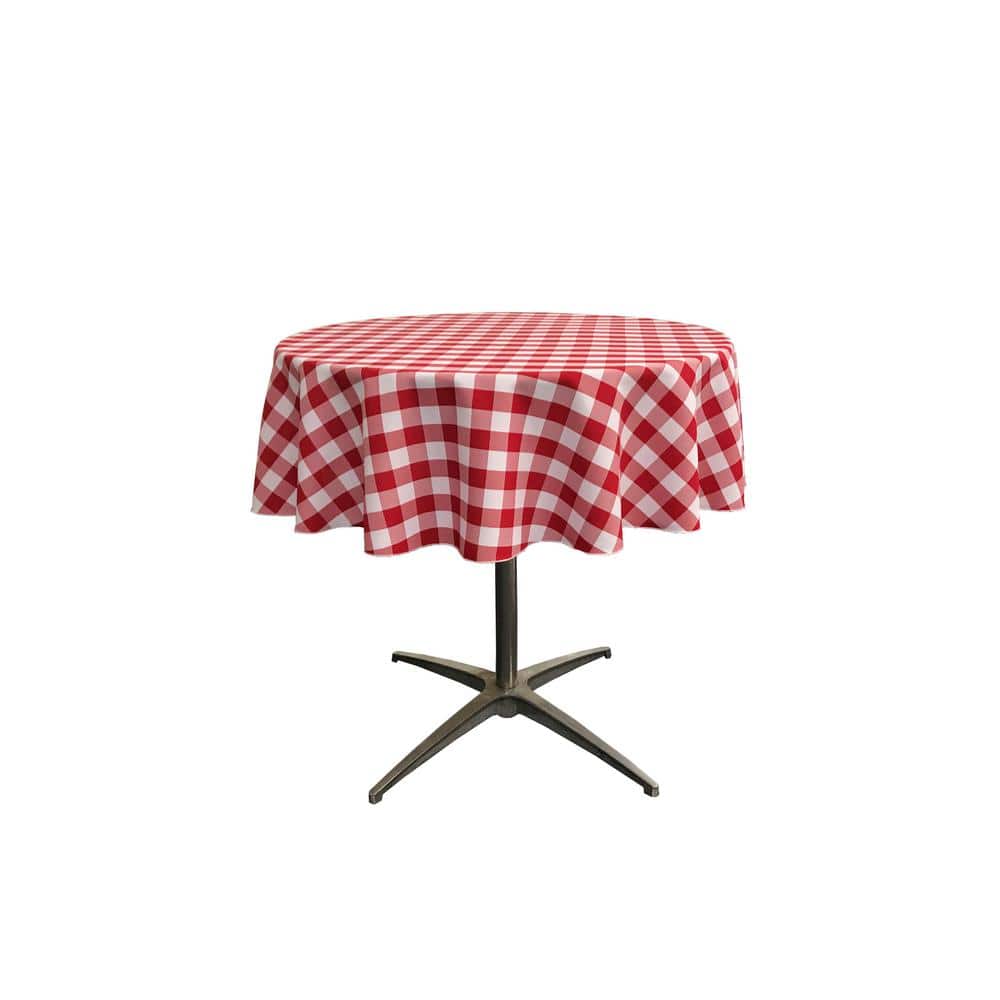 LA Linen 51 in. White and Red Polyester Gingham Checkered Round ...