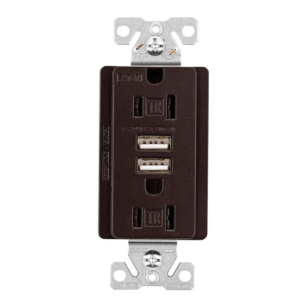 Eaton Designer USB Charger with Duplex Receptacle, Oil Rubbed Bronze ...