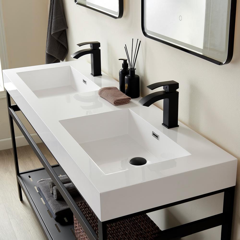 ROSWELL Ablitas 59.8 in. Composite Stone Double Console Bathroom Sink ...