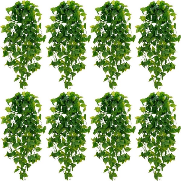 Angel Sar 8-Piece 43.3 in. Fake Hanging Plant, Green Artificial Pathos ...