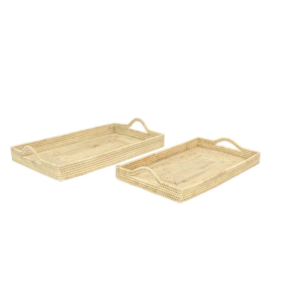 Litton Lane Light Brown Rattan Decorative Tray (Set of 2) 35964 - The ...
