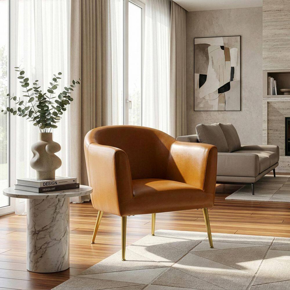Glamour Home Avi Cappuccino Faux Leather Accent Chair with Golden Legs ...