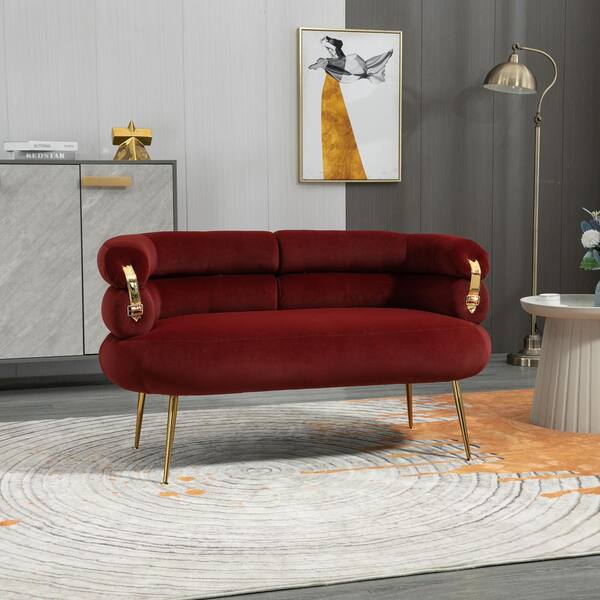 NicBex 50 inch Modern Velvet Loveseat Sofa 2 Seater Sofa with Curved Backrest for Living Room Apartment Bedroom Red