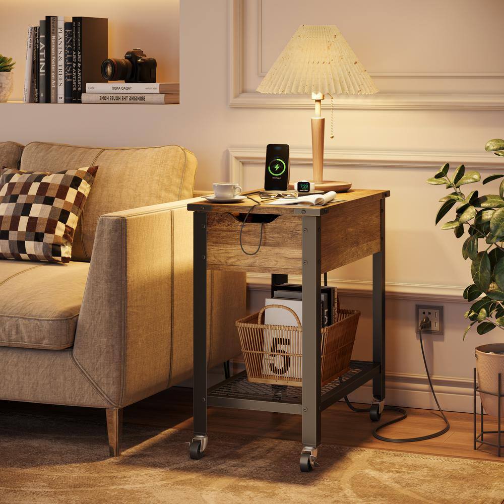 Bestier 23.62 in. Weathered Rustic Oak Versatile End & Side Table with ...