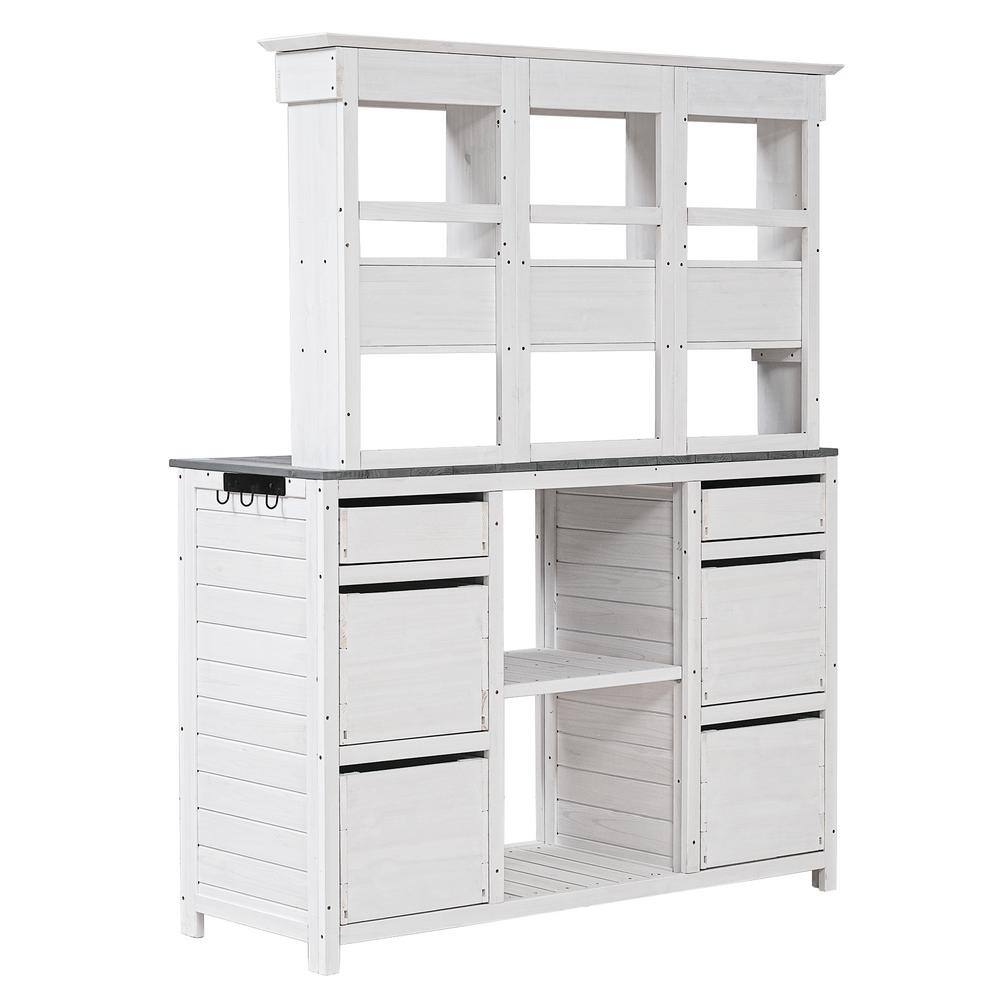 Zeus & Ruta 50.1 in. W x 65.7 in. H White Garden Potting Bench Table ...